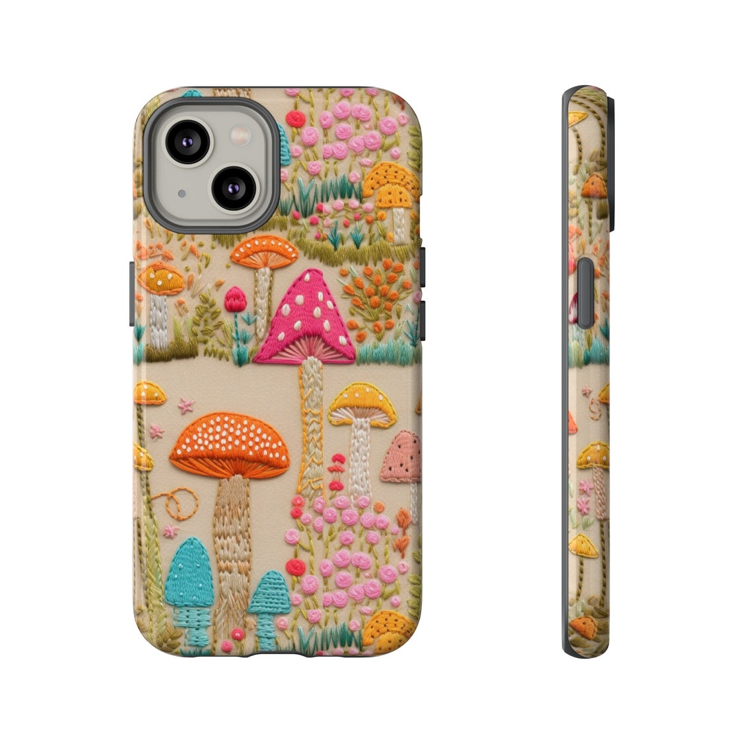 Quaint Toadstool Faux Embroidery Phone Case | Cute Mushroom Embroidered ...