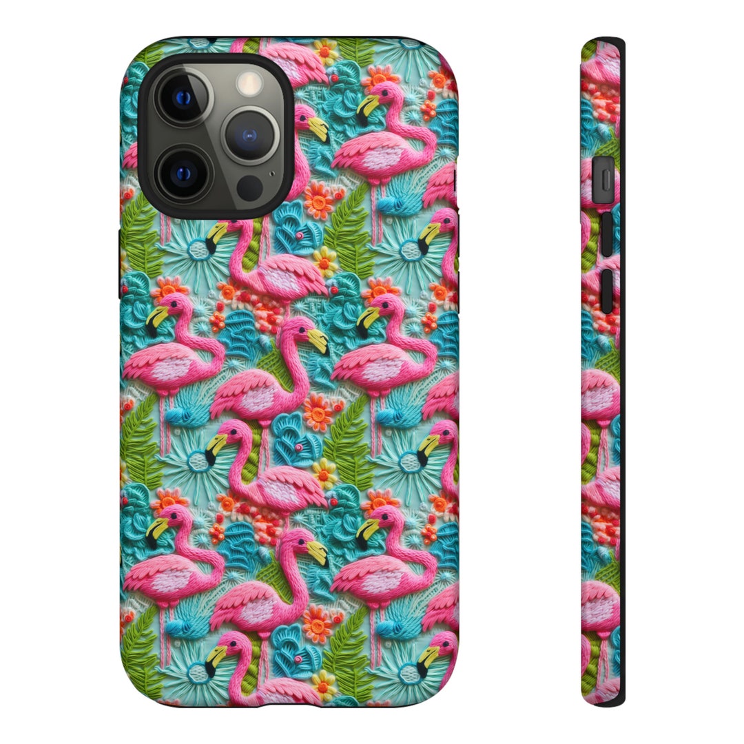 Pretty Pink Flamingos Faux Embroidery Phone Color Delicate Pastel Cover ...