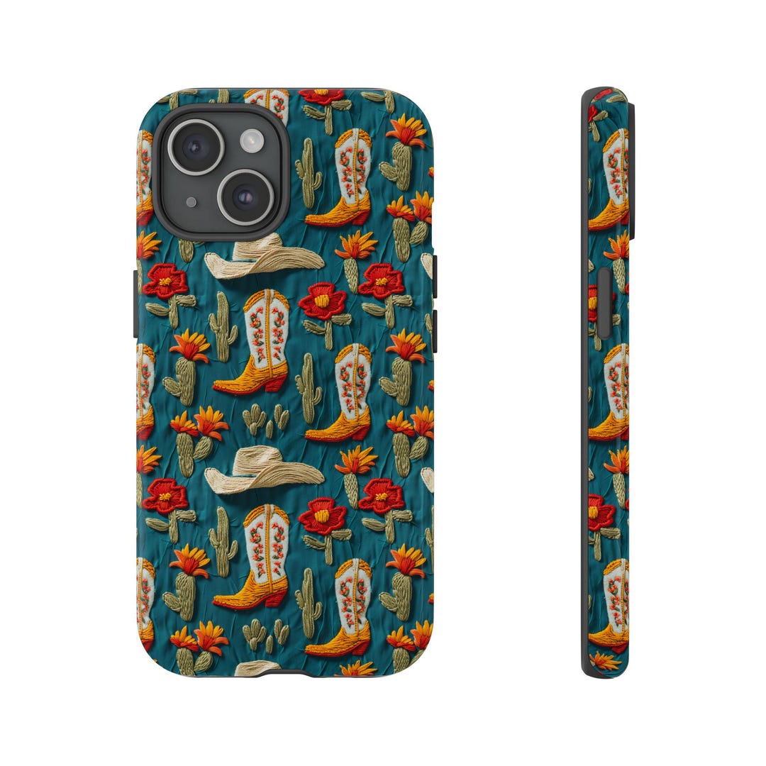 Desert Bloom Cowgirl Boots Phone Case | Southwest Charm Cactus Flowers ...