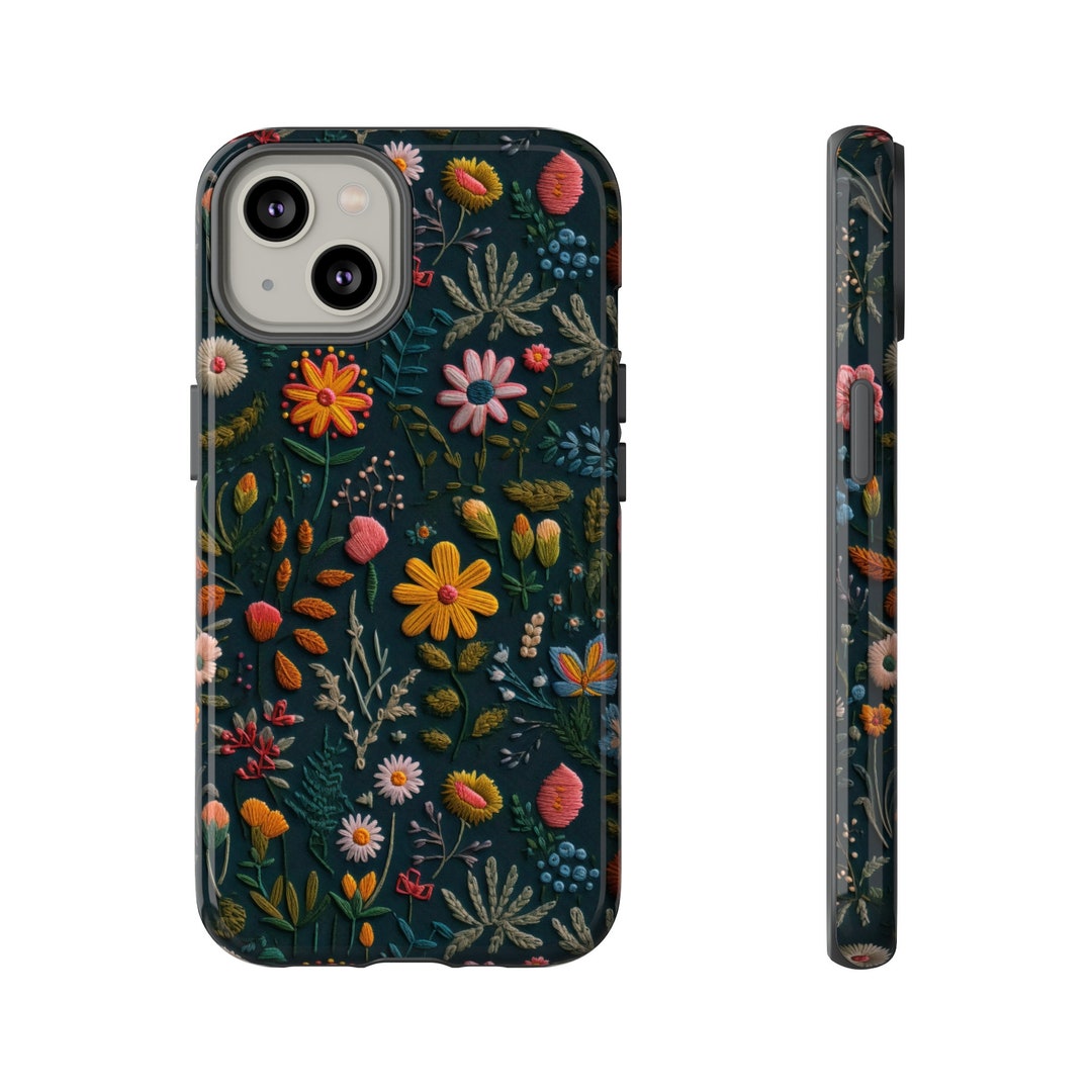 Vintage Dark Green Floral Phone Case Boho Flower Design Phone Cover ...