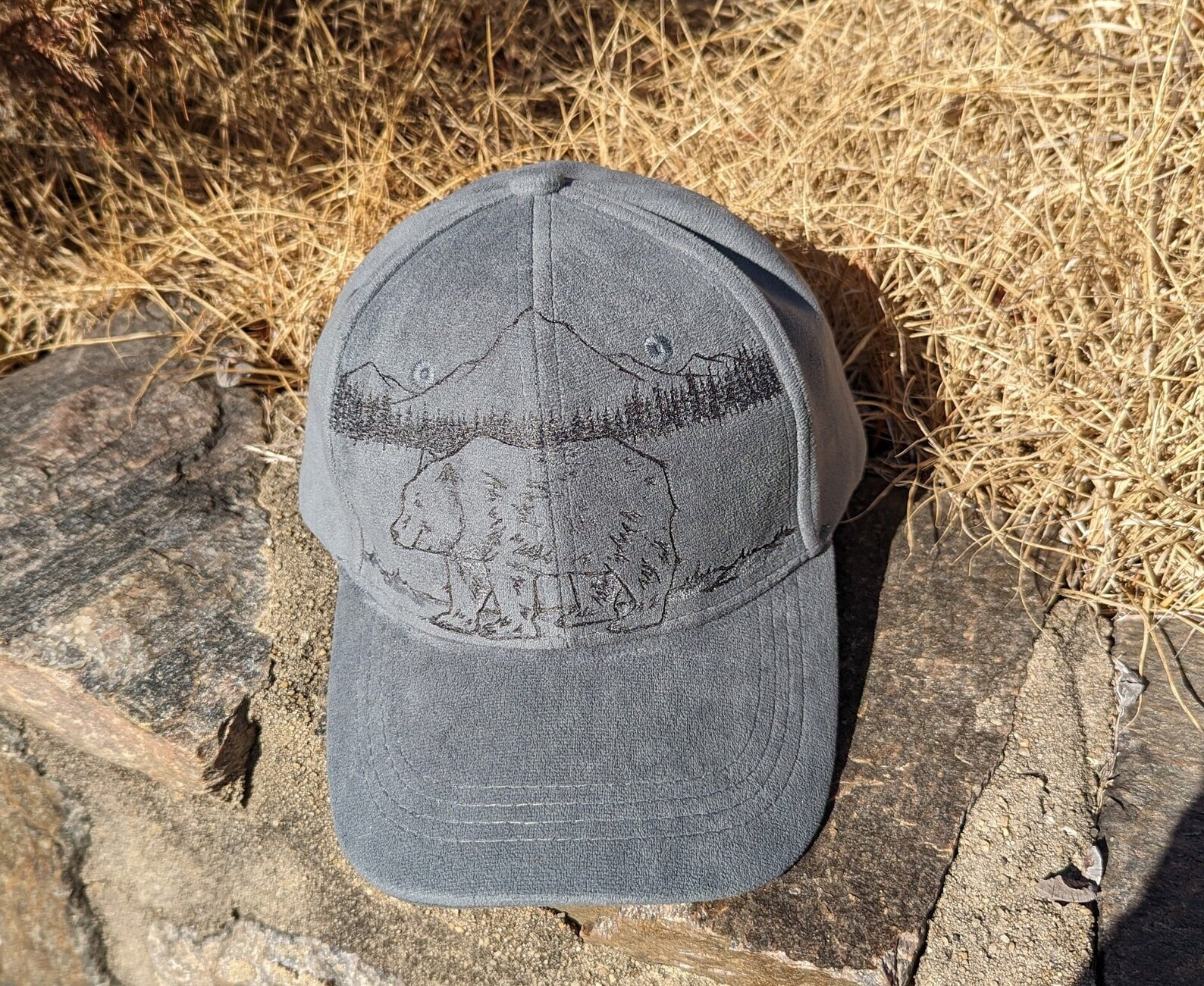 Grizzly Bear Hat, Burnt Ball Cap, Burned Baseball Hat, Wildlife Hat ...
