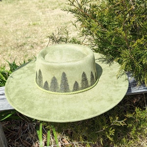 Pine Tree Hat, Wide Brim Boater Hat, Wood Burned Hat, Forest Gifts ...