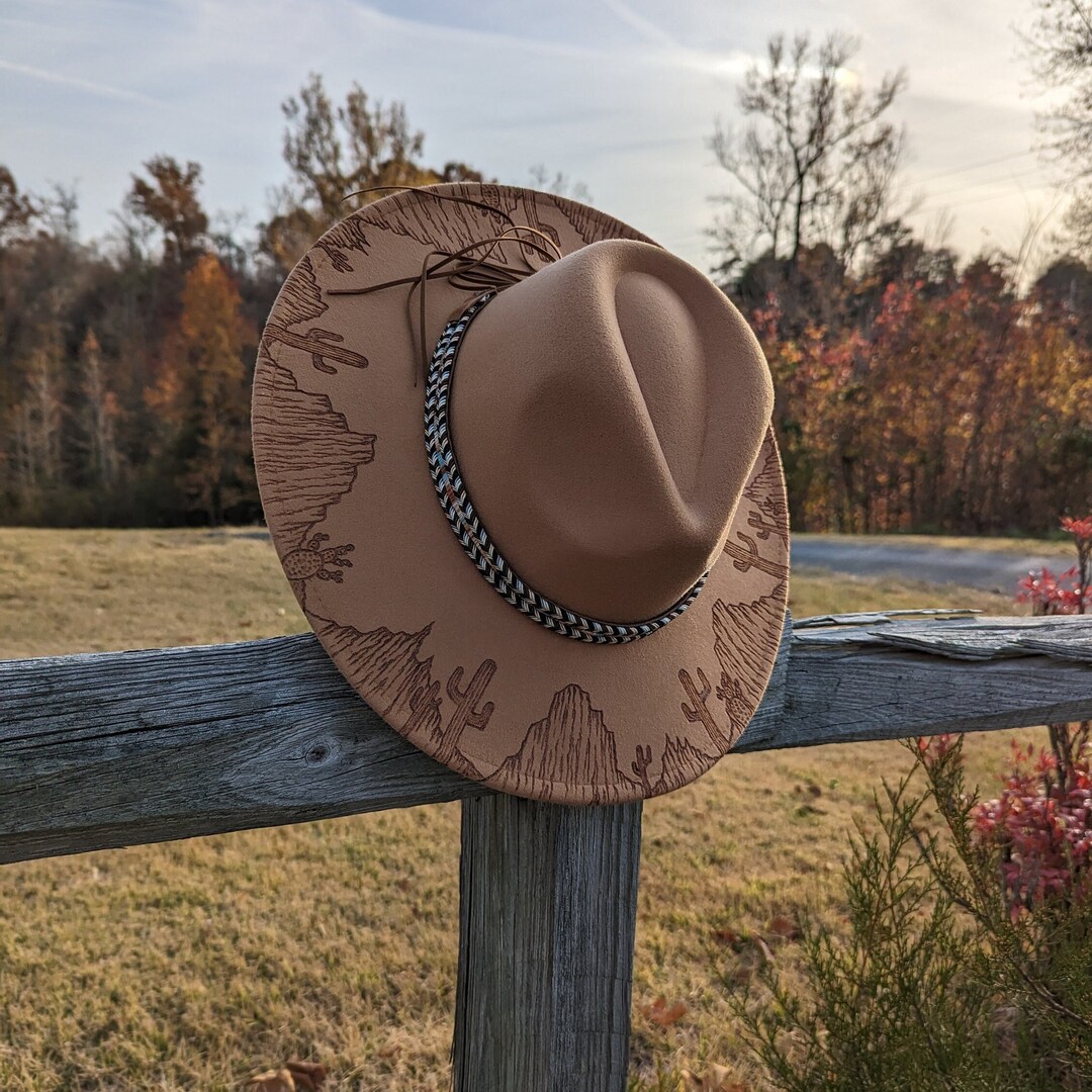 Burnt Desert Hat, Woodburned Hat, Cactus Hat, Landscape Hat, South ...