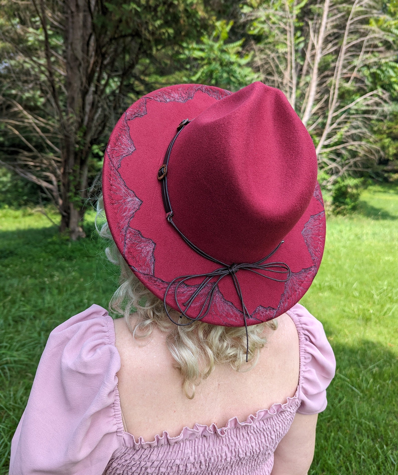 Cross Hat, Mountain Hat, Burnt Fedora Hat, Pyrography Hat, Rodeo Hat ...