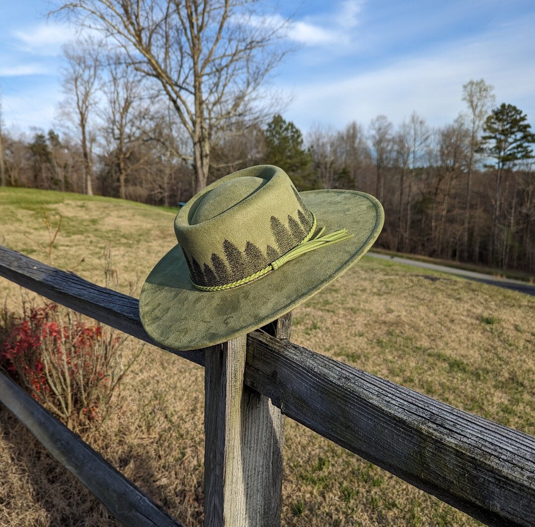 Pine Tree Hat, Wide Brim Boater Hat, Wood Burned Hat, Forest Gifts ...