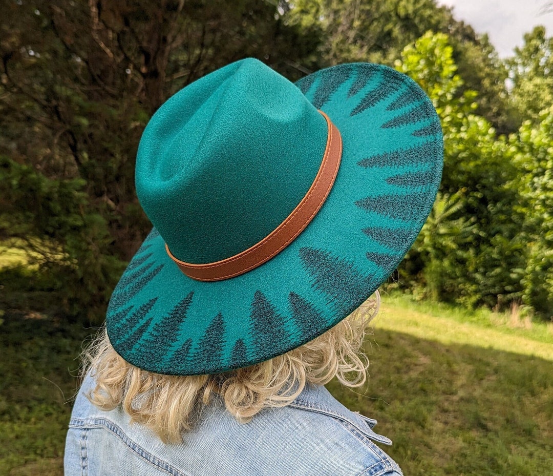 Forest Hat, Pine Tree Hat, Wide Brim Fedora, Wood Burned Hat, Festival ...