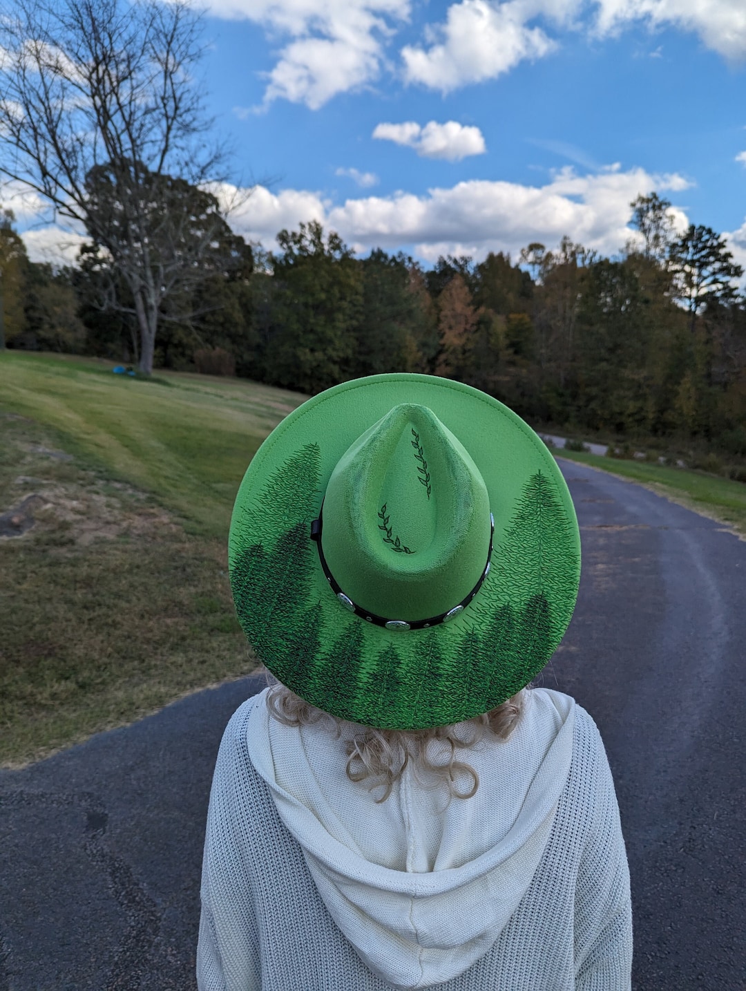 Woodland Hat, Woodburned Hat, Pine Tree Hat, Distressed Fedora, Burnt ...