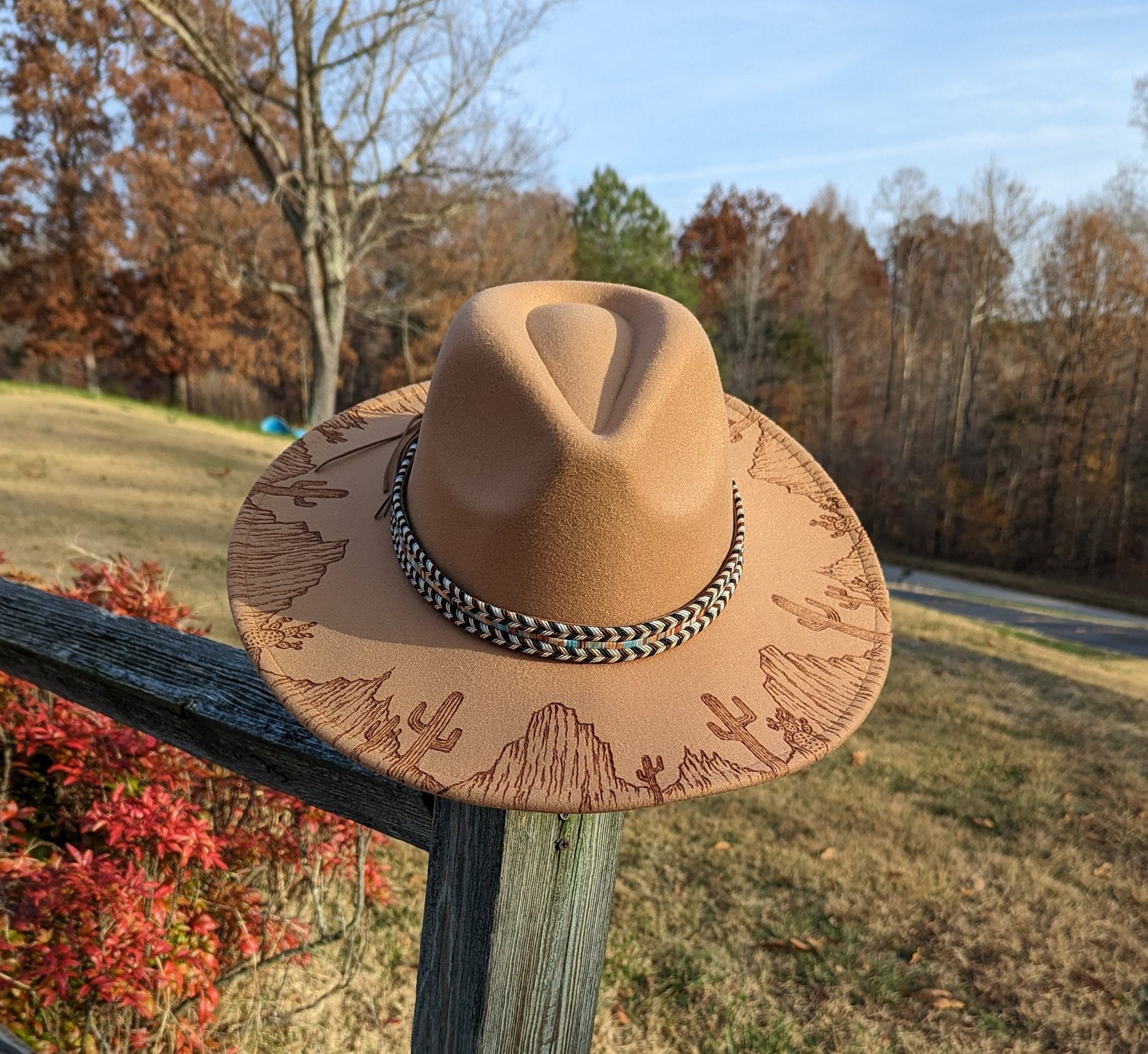 Burnt Desert Hat, Woodburned Hat, Cactus Hat, Landscape Hat, South ...