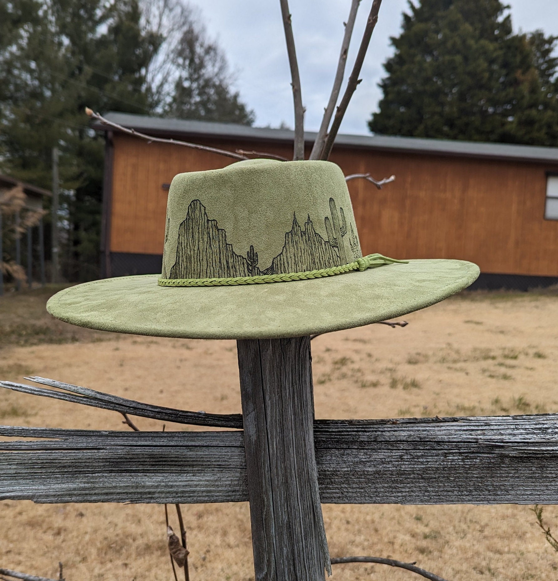Desert Hat, Hand Burned Cowgirl Hat, Wide Brim Boater Hat, Western ...
