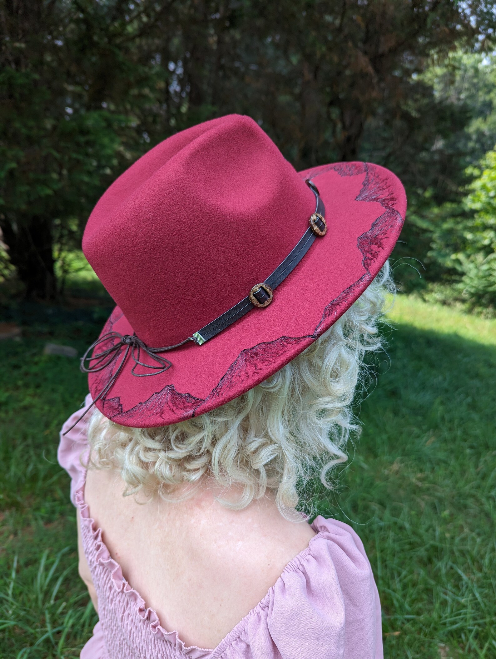 Cross Hat, Mountain Hat, Burnt Fedora Hat, Pyrography Hat, Rodeo Hat ...