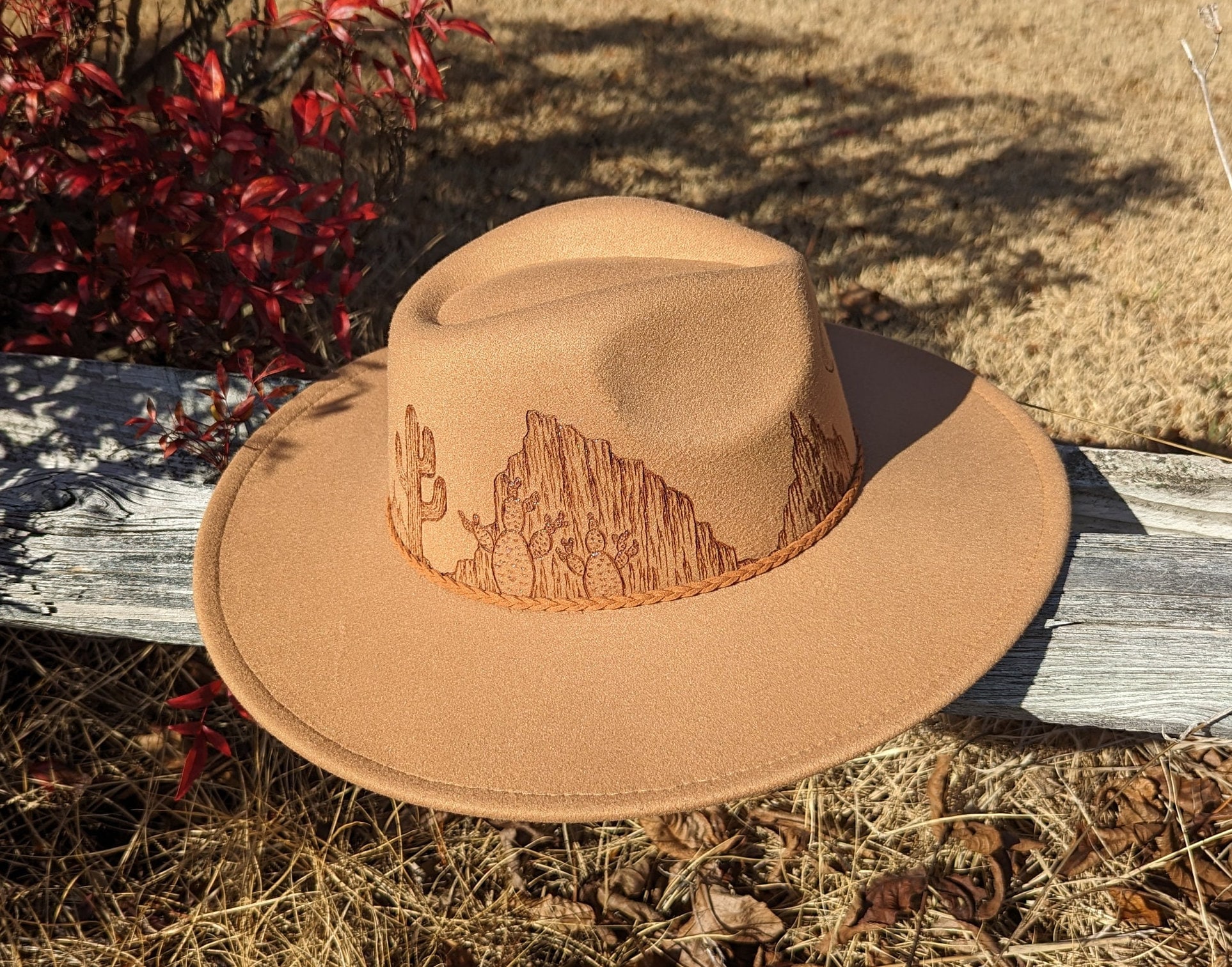 Burnt Desert Hat, Cactus Hat, Woodburned Hat, South Western Hat ...