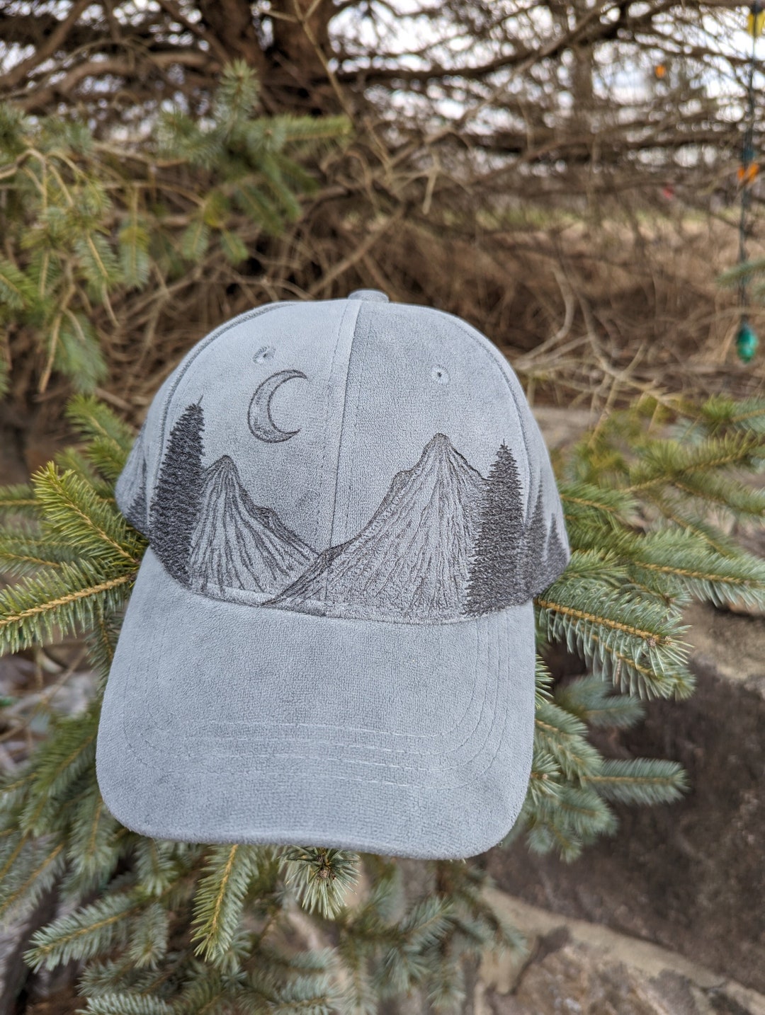Mountain Baseball Hat, Burnt Ball Caps, Crescent Moon Hat, Goth ...