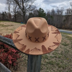 Landscape Hat, Wide Brim Fedora, Burnt Cowboy Hat, Boho Cowgirl Hat ...