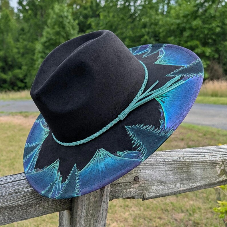 Hand Painted Fedoras for Women, Burned Mountain Hat, Handmade Wearable ...