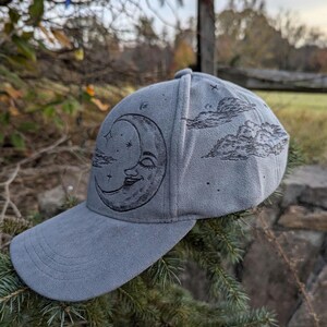 Crescent Moon Hat, Burned Baseball Hat, Witch Ball Cap, Whimsigoth ...