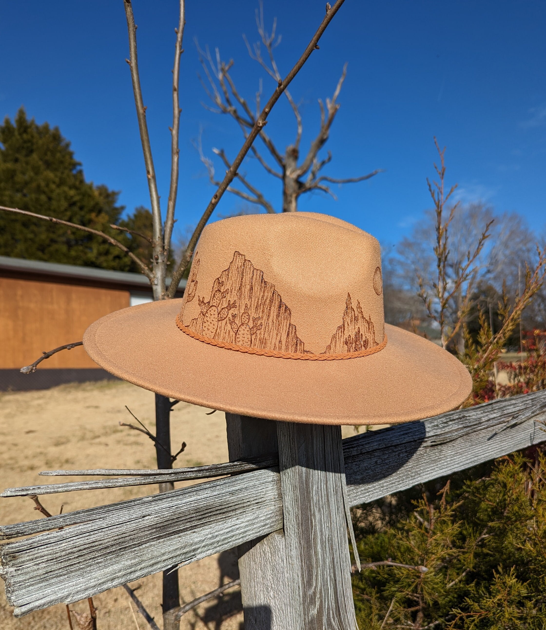 Burnt Desert Hat, Cactus Hat, Woodburned Hat, South Western Hat ...