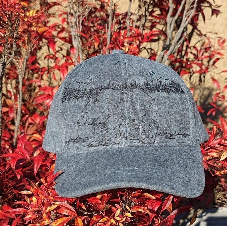 Grizzly Bear Hat, Burnt Ball Cap, Burned Baseball Hat, Wildlife Hat, Papa Bear Gift, Valentine's ...