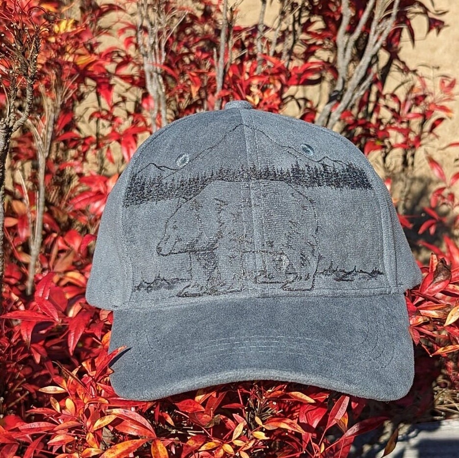 Grizzly Bear Hat, Burnt Ball Cap, Burned Baseball Hat, Wildlife Hat ...