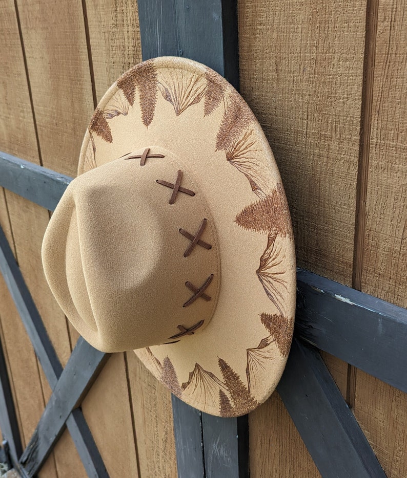 Landscape Hat, Wide Brim Fedora, Burnt Cowboy Hat, Boho Cowgirl Hat ...