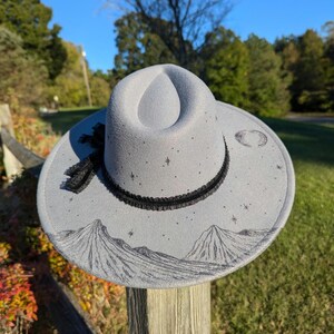 Celestial Hat, Moon Hat, Burned Fedora, Witchy Gifts for Best Friend ...