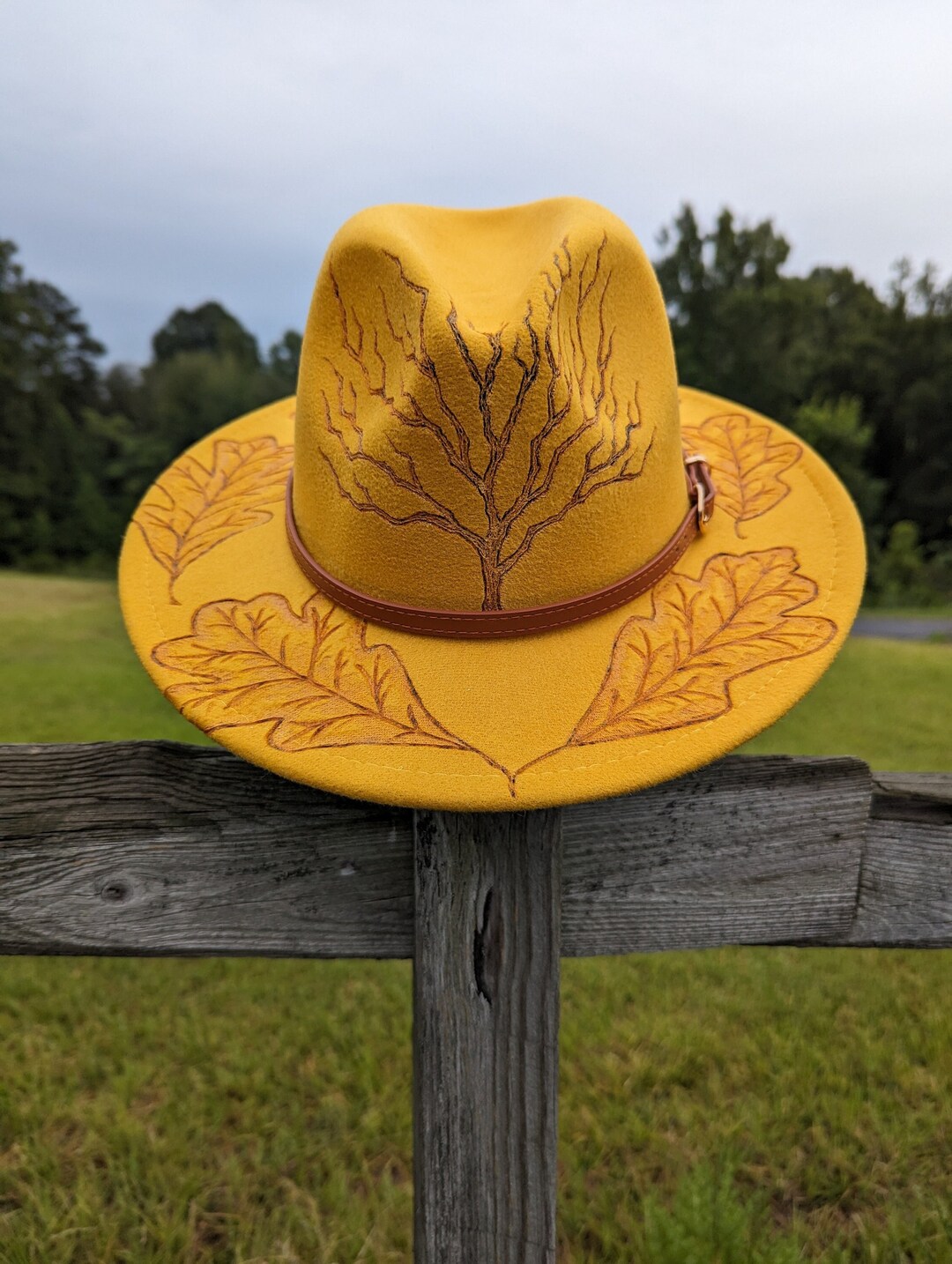 Hand Burned Hat, Witchy Fedora, Oak Tree Gift, Forestcore Gift, Tree of ...