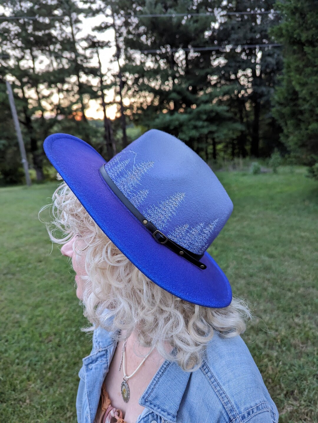 Boho Hat, Two Tone Hat, Landscape Hat, Burnt Cowgirl Hat, Woodburned ...