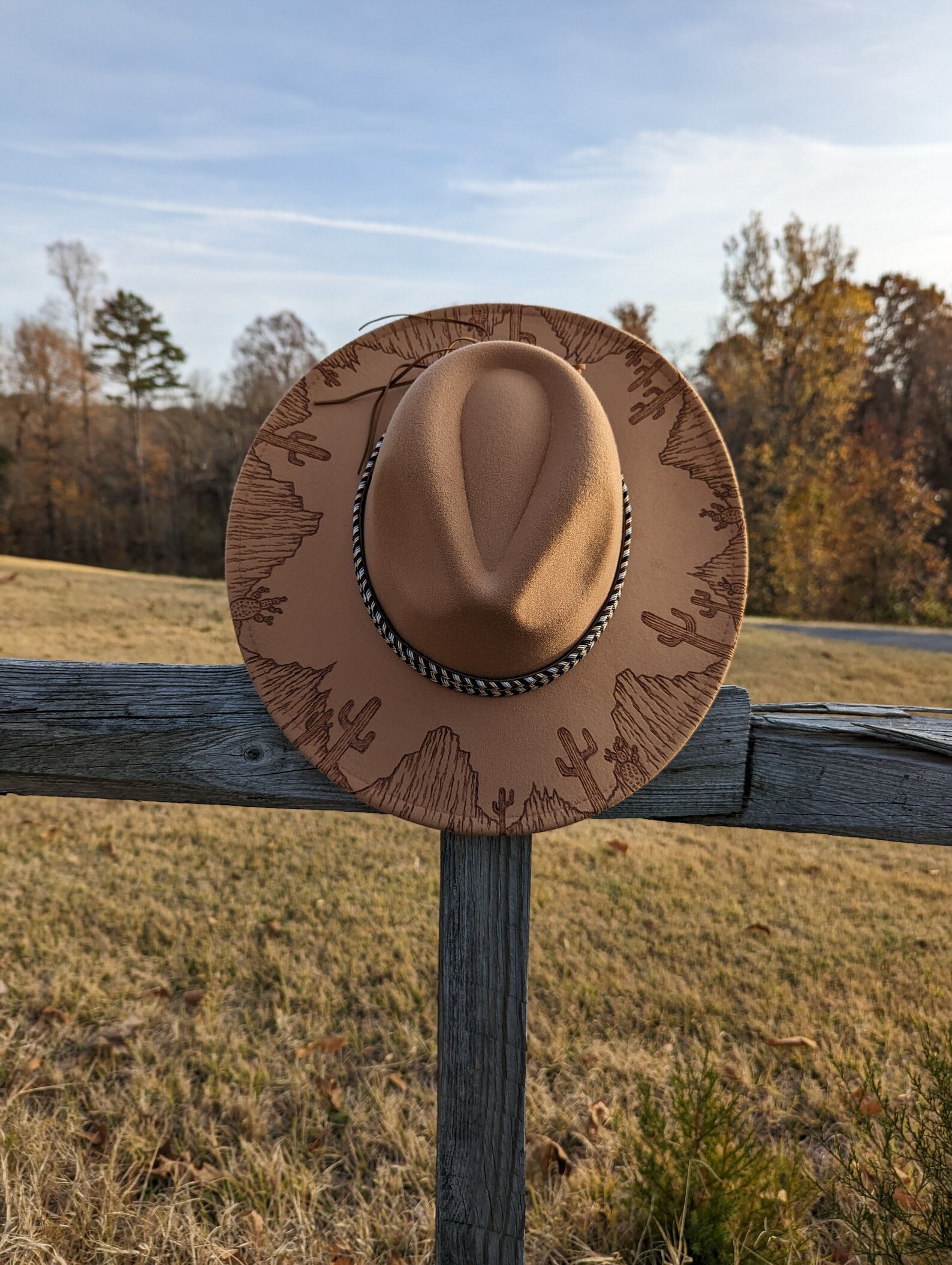 Burnt Desert Hat, Woodburned Hat, Cactus Hat, Landscape Hat, South ...