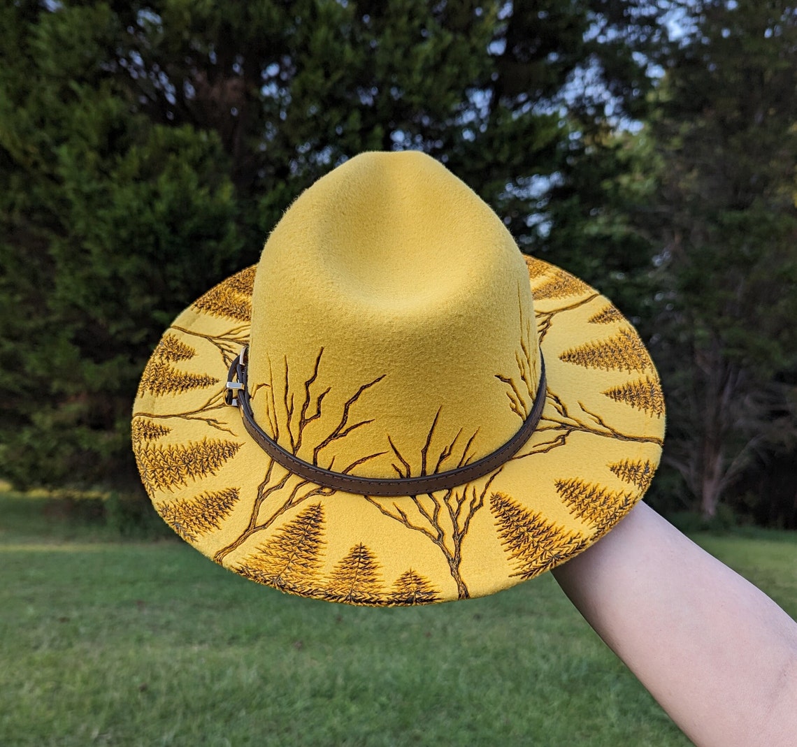Moon Fedora Wood Burned Hats Pine Tree Hat Boho Hat Small - Etsy