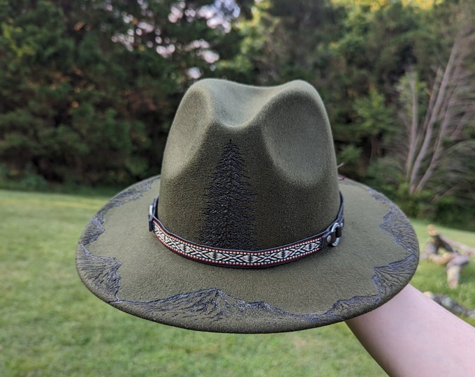 Wood Burned Hat, Pine Tree Hat, Burnt Hat, Mountain Hat, Forest Hat ...