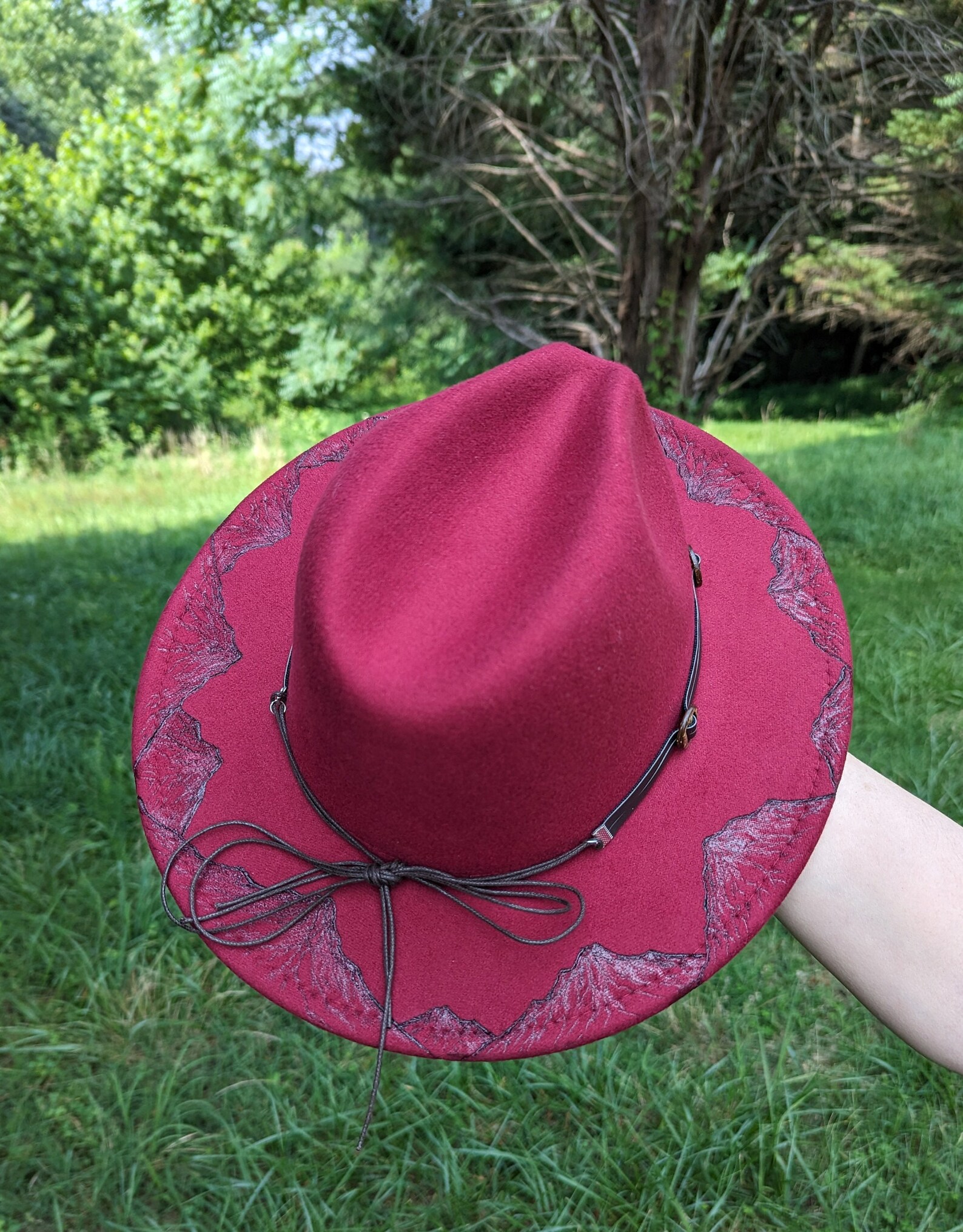 Cross Hat, Mountain Hat, Burnt Fedora Hat, Pyrography Hat, Rodeo Hat ...
