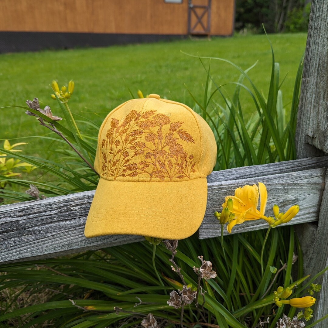 Floral Ball Cap, Burned Baseball Cap, Boho Baseball Hat, Marigold Gift ...