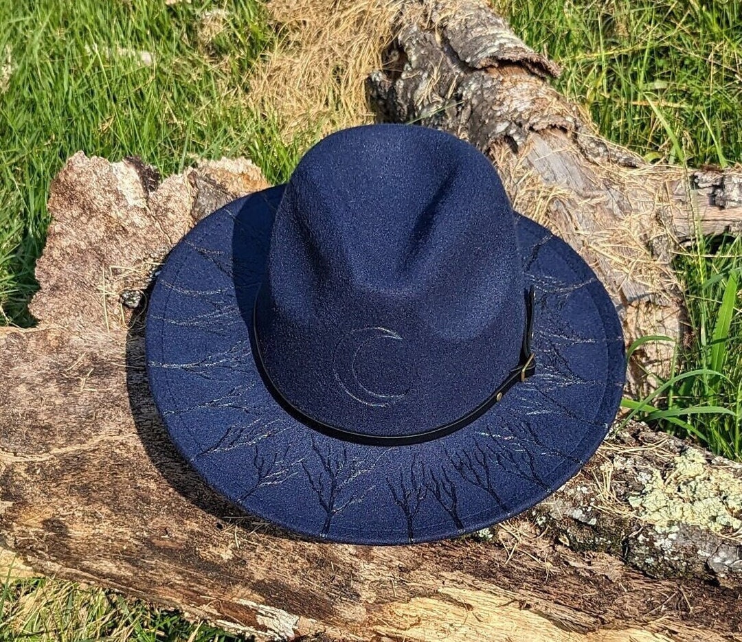Wood Burned Hat, Crescent Moon Hat, Burnt Fedora Hat, Small Brim Hat ...