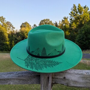 Fern Hat, Burned Wide Brim Hat, Woodland Hat, Boho Fedora, Cottagecore ...