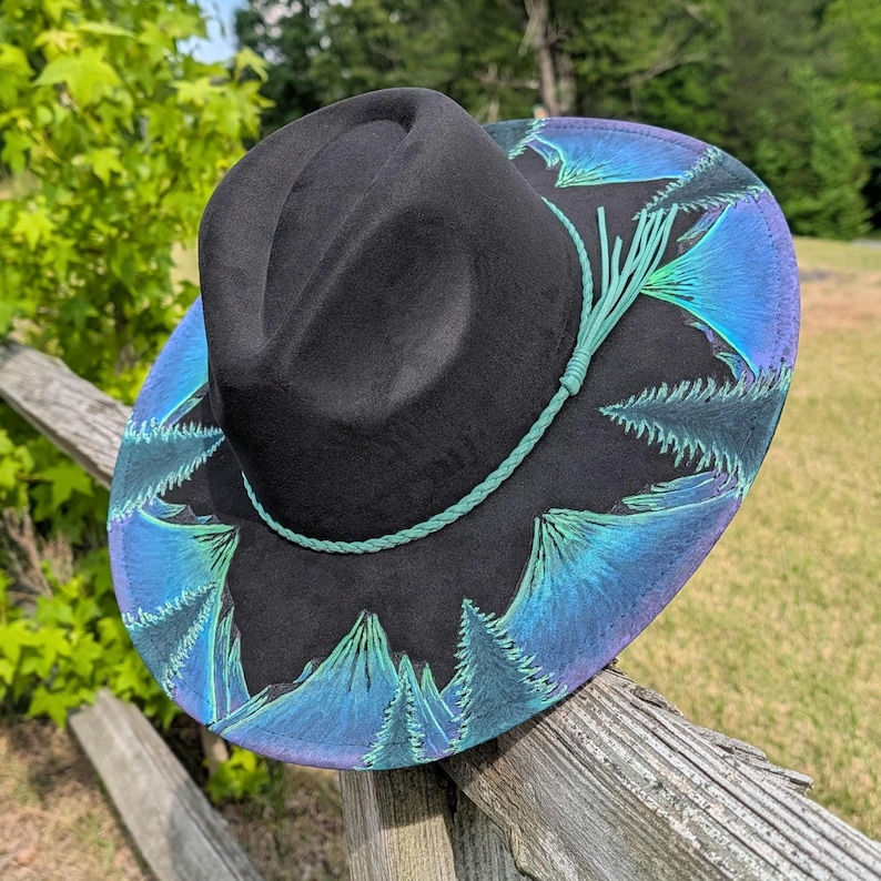Hand Painted Fedoras for Women, Burned Mountain Hat, Handmade Wearable ...