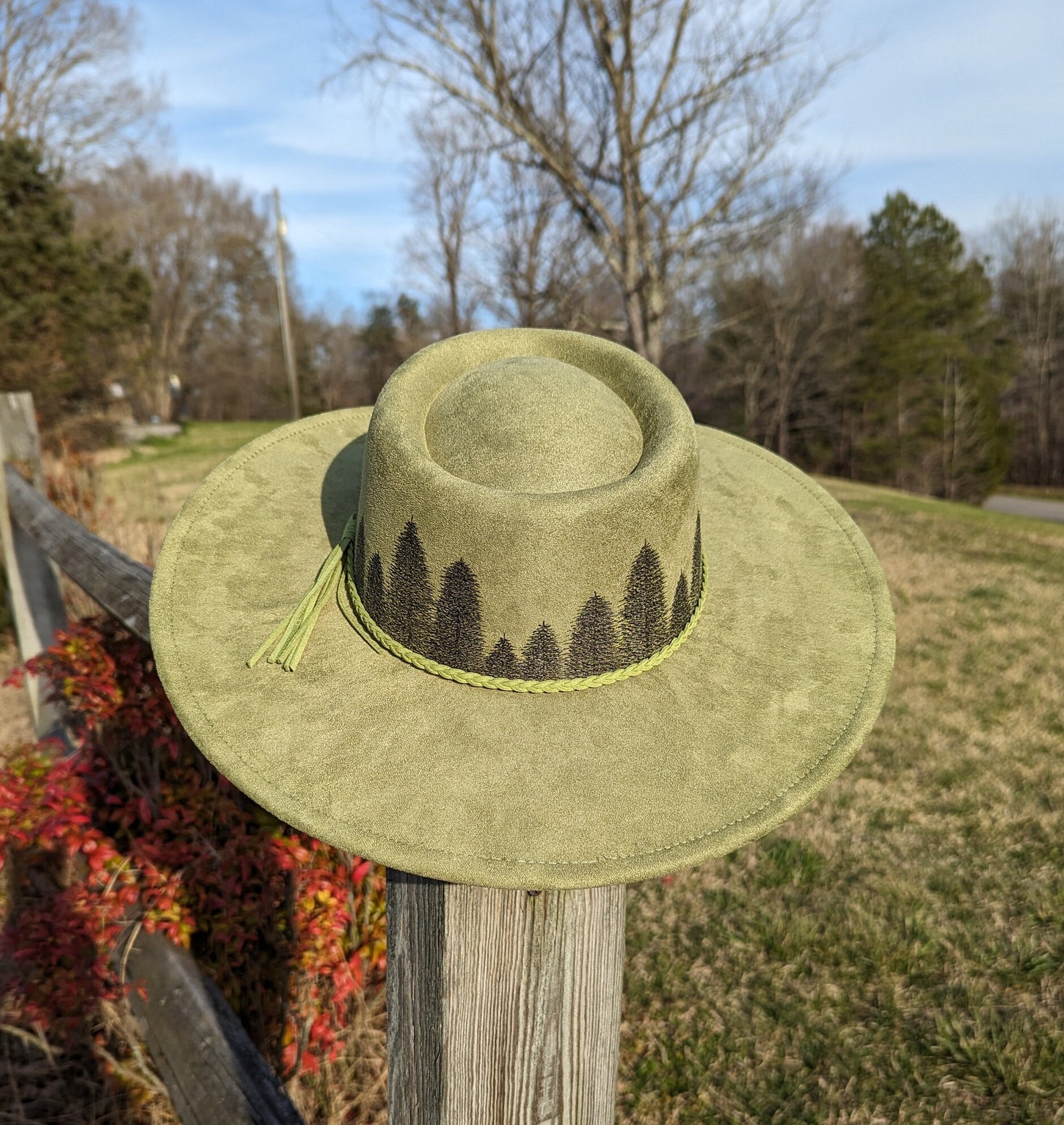 Pine Tree Hat, Wide Brim Boater Hat, Wood Burned Hat, Forest Gifts ...