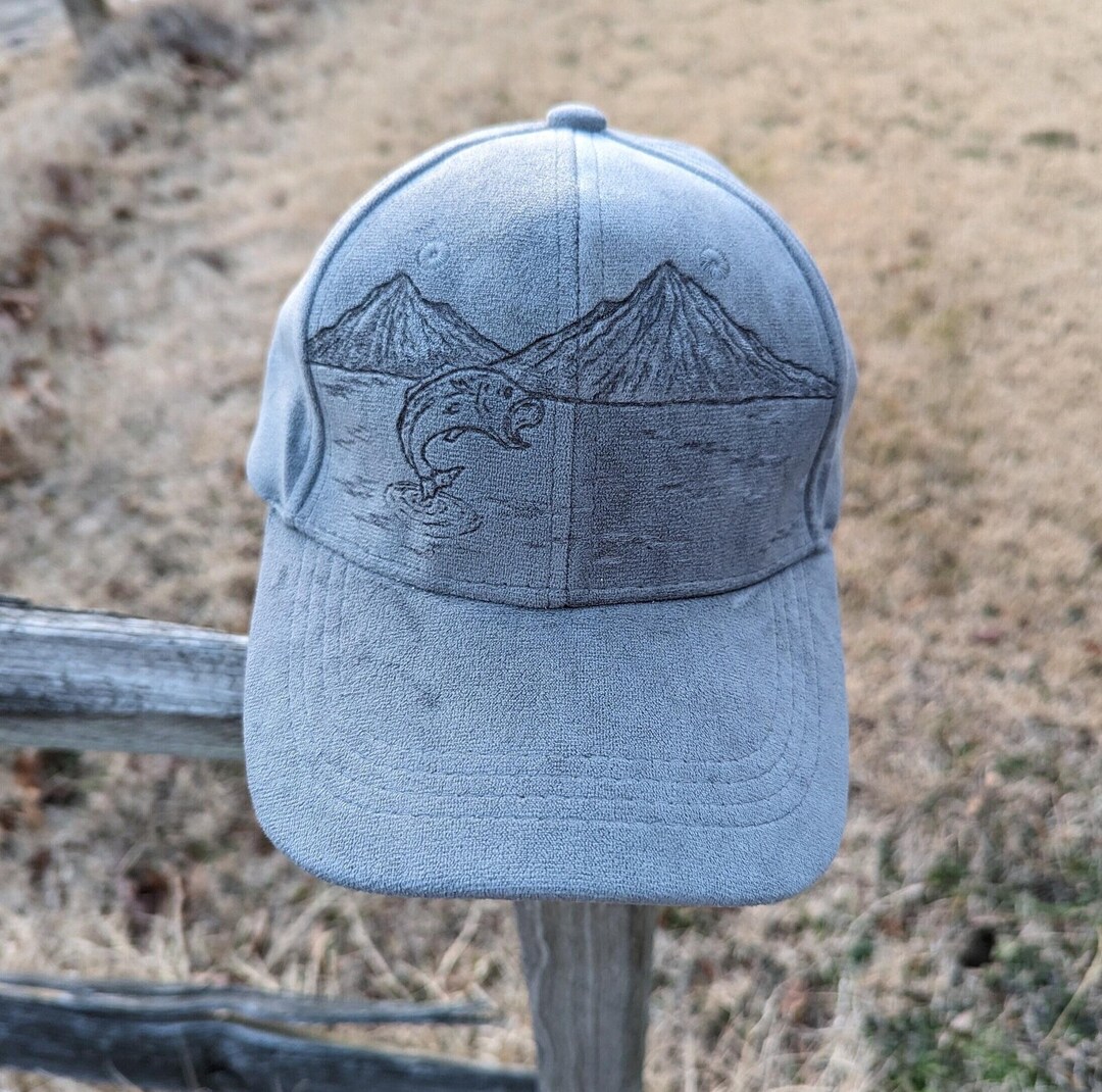 Fish Baseball Cap, Burnt Ball Cap, Fisherman Hat, Lake Ball Cap ...