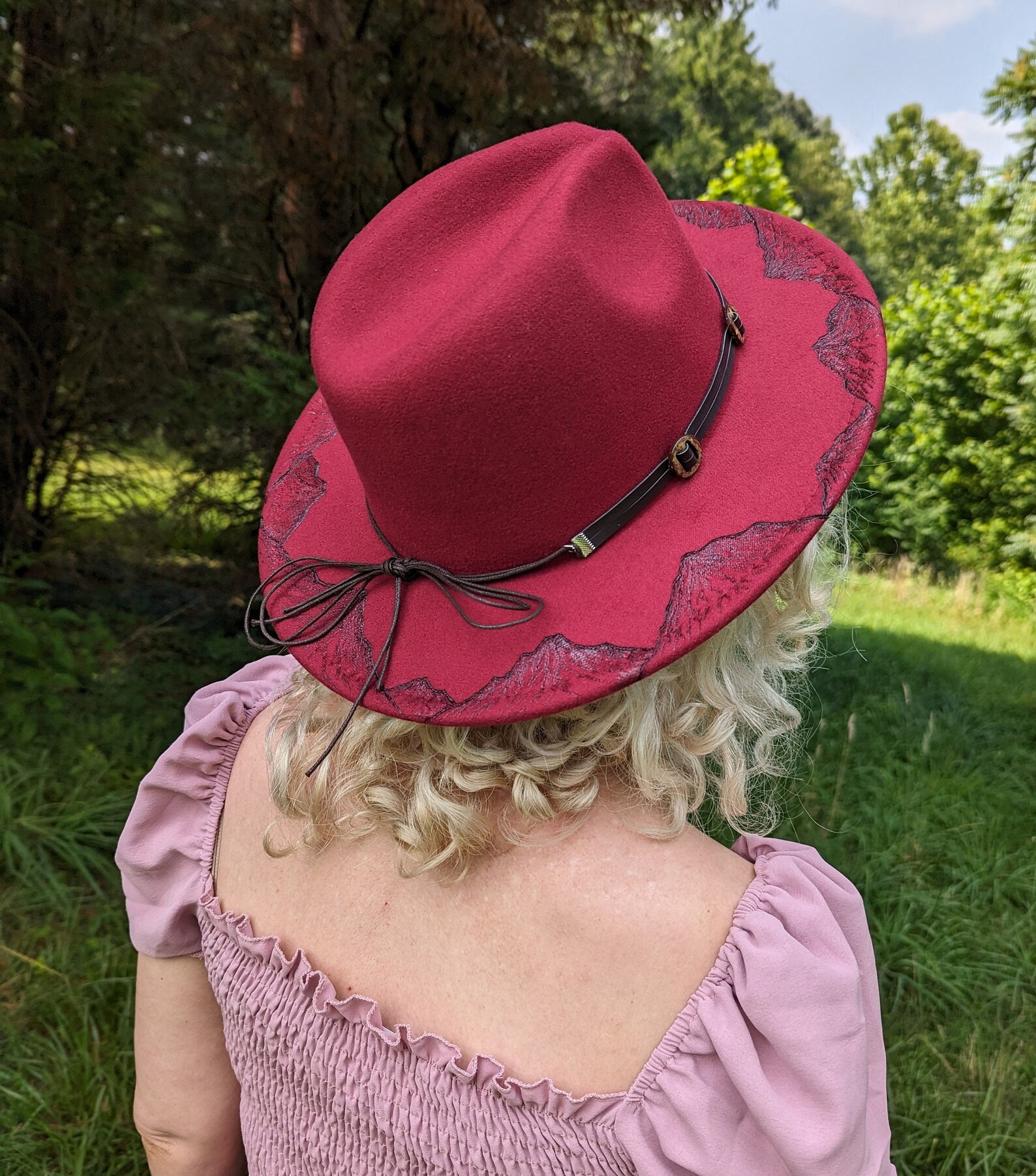 Cross Hat, Mountain Hat, Burnt Fedora Hat, Pyrography Hat, Rodeo Hat ...