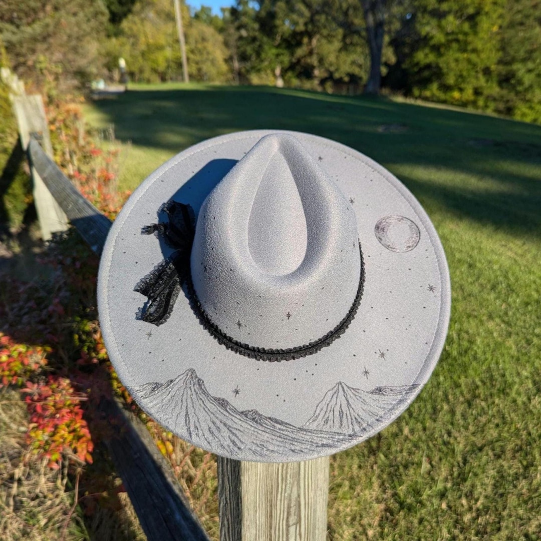 Celestial Hat, Moon Hat, Burned Fedora, Witchy Gifts for Best Friend ...