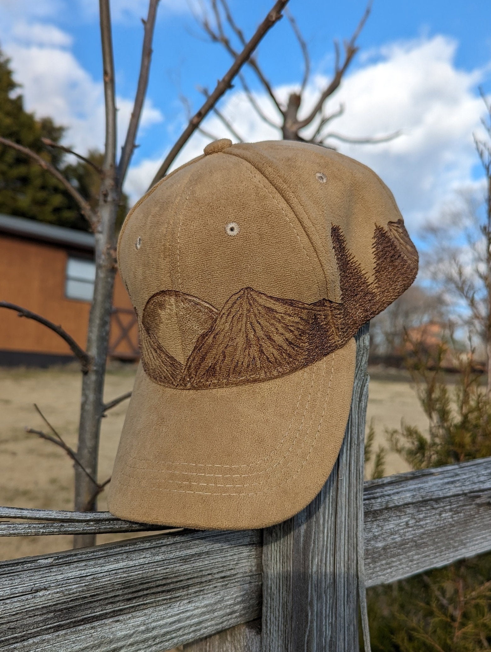 Mountain Range Hat, Burned Baseball Hat, Pine Tree Hat, Gift for ...