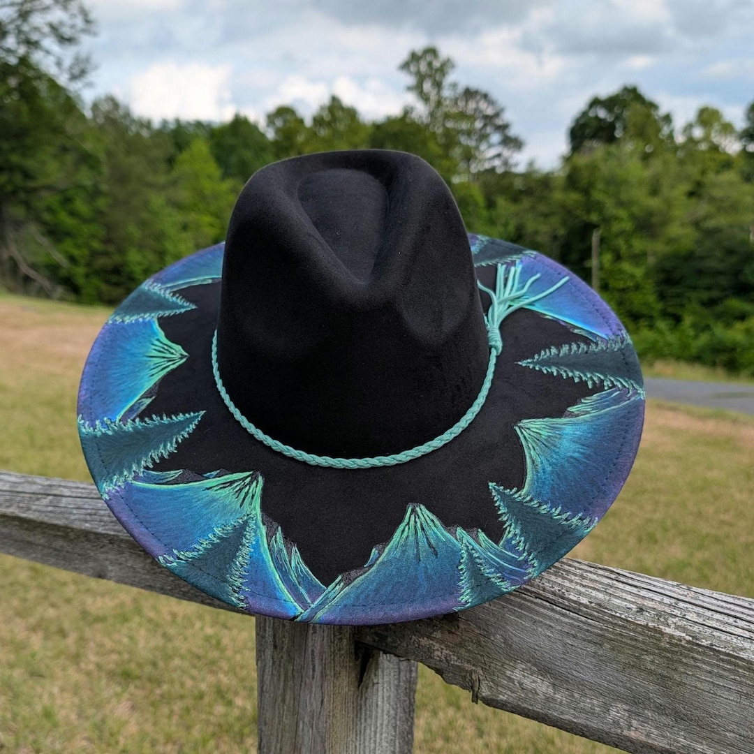 Hand Painted Fedoras for Women, Burned Mountain Hat, Handmade Wearable ...