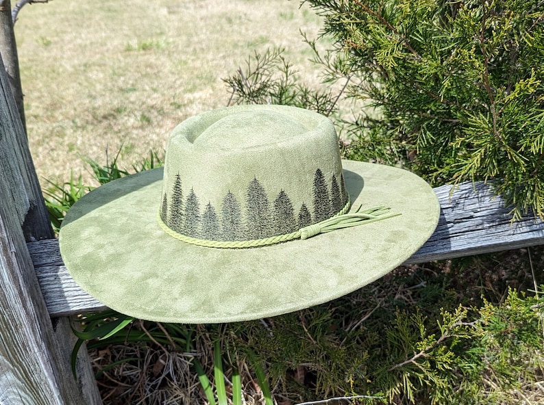 Pine Tree Hat, Wide Brim Boater Hat, Wood Burned Hat, Forest Gifts ...