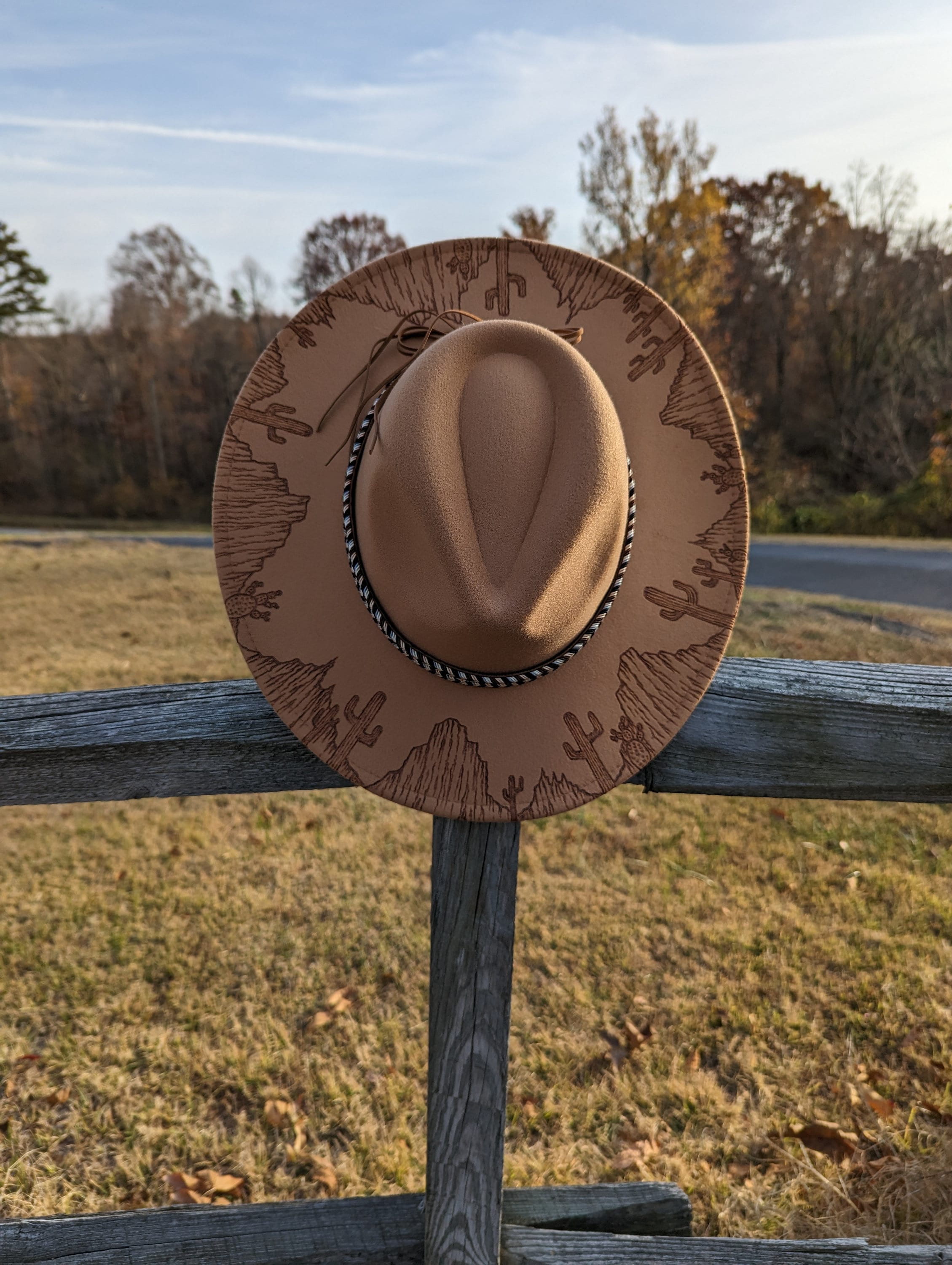 Burnt Desert Hat, Woodburned Hat, Cactus Hat, Landscape Hat, South ...