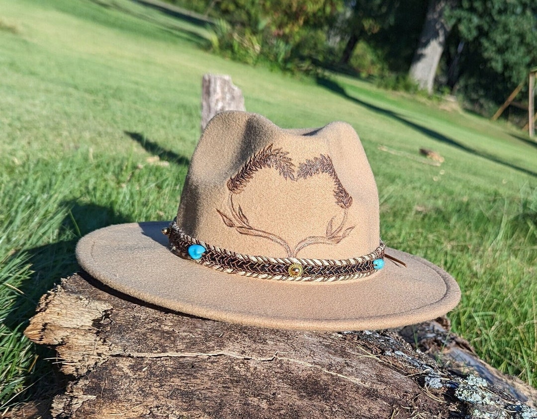 Wheat Hat, Heart Hat, Burnt Fedora, Small Brim, Farm Girl Hat, Love ...