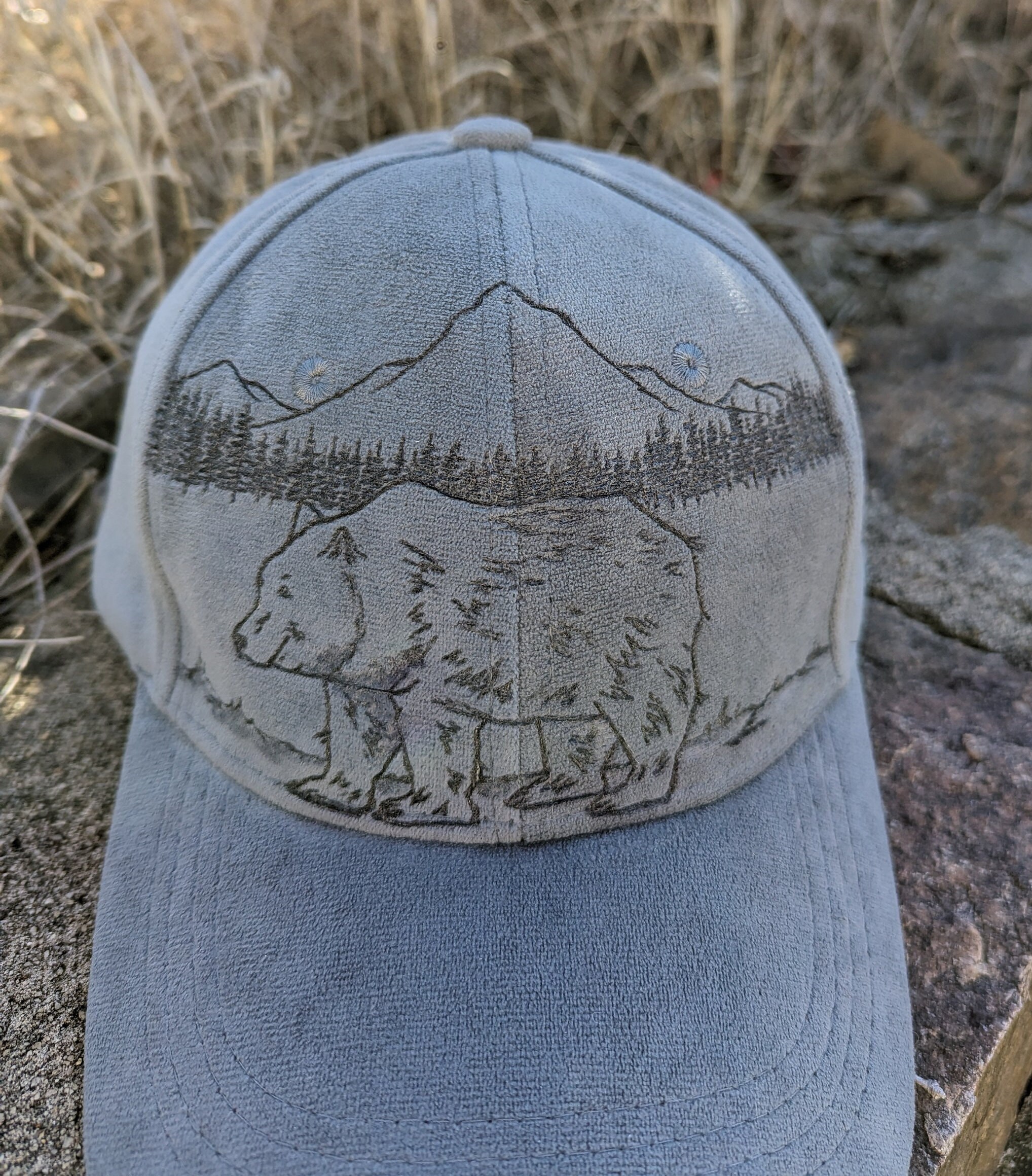 Grizzly Bear Hat, Burnt Ball Cap, Burned Baseball Hat, Wildlife Hat ...