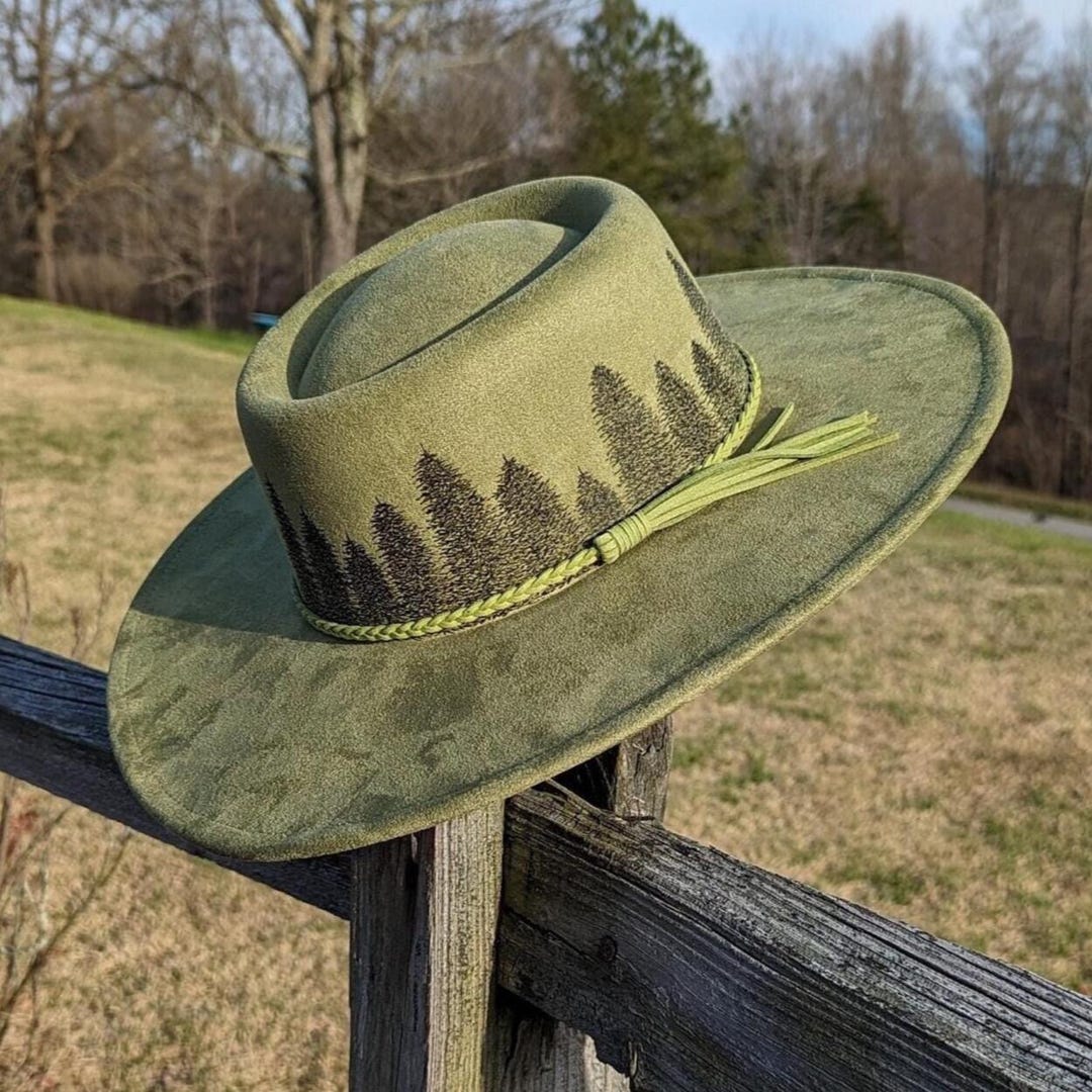 Pine Tree Hat, Wide Brim Boater Hat, Wood Burned Hat, Forest Gifts ...