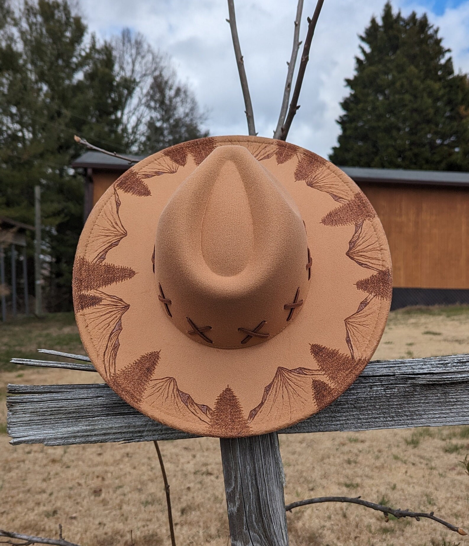 Landscape Hat, Wide Brim Fedora, Burnt Cowboy Hat, Boho Cowgirl Hat ...