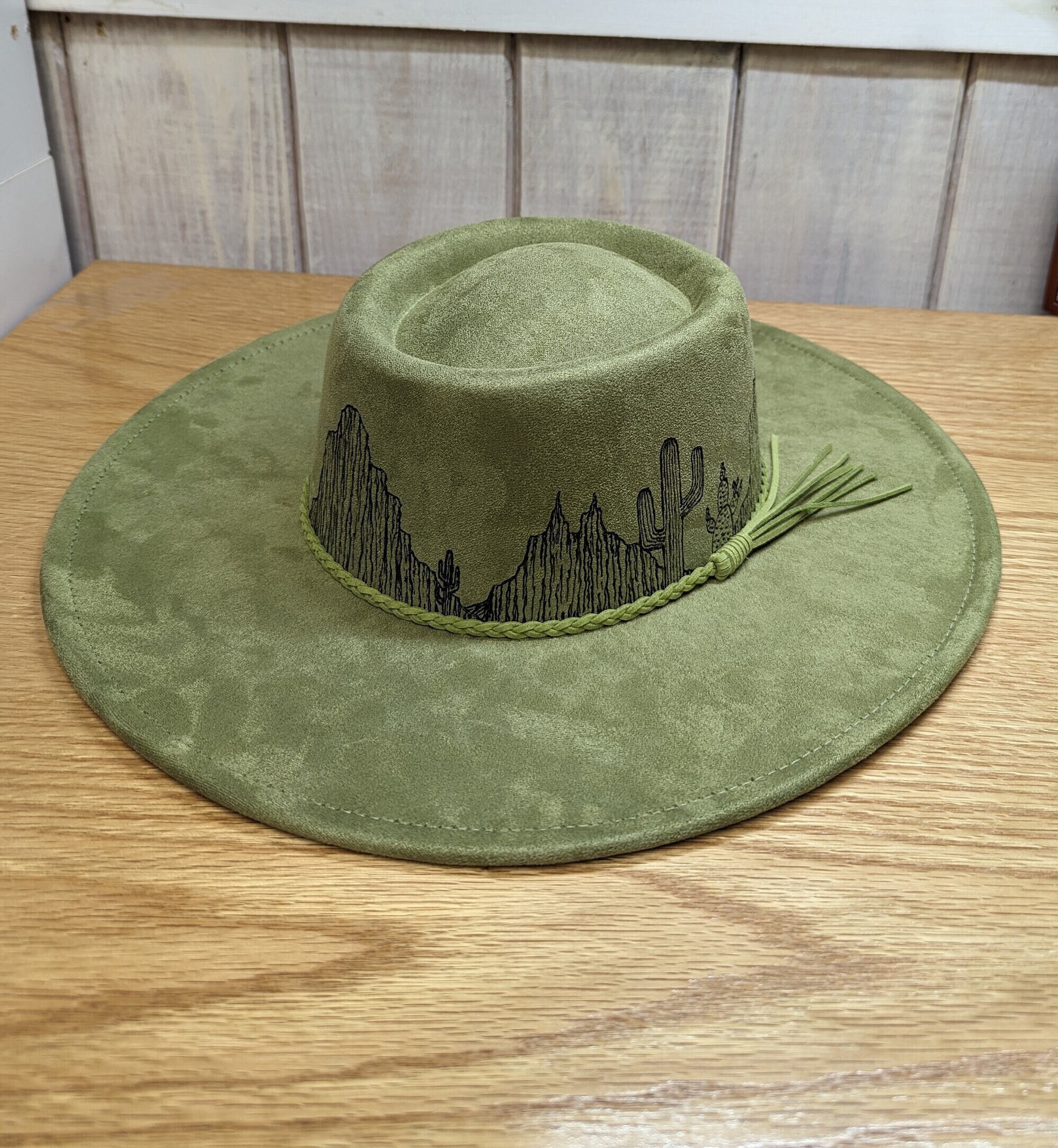 Desert Hat, Hand Burned Cowgirl Hat, Wide Brim Boater Hat, Western ...