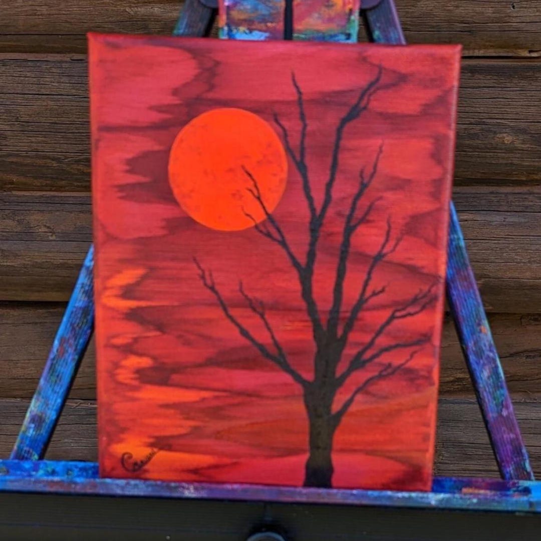Original, Red Tree Painting, Acrylic Painting on Canvas, Modern Tree ...