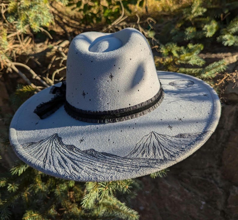 Celestial Hat, Moon Hat, Burned Fedora, Witchy Gifts for Best Friend ...
