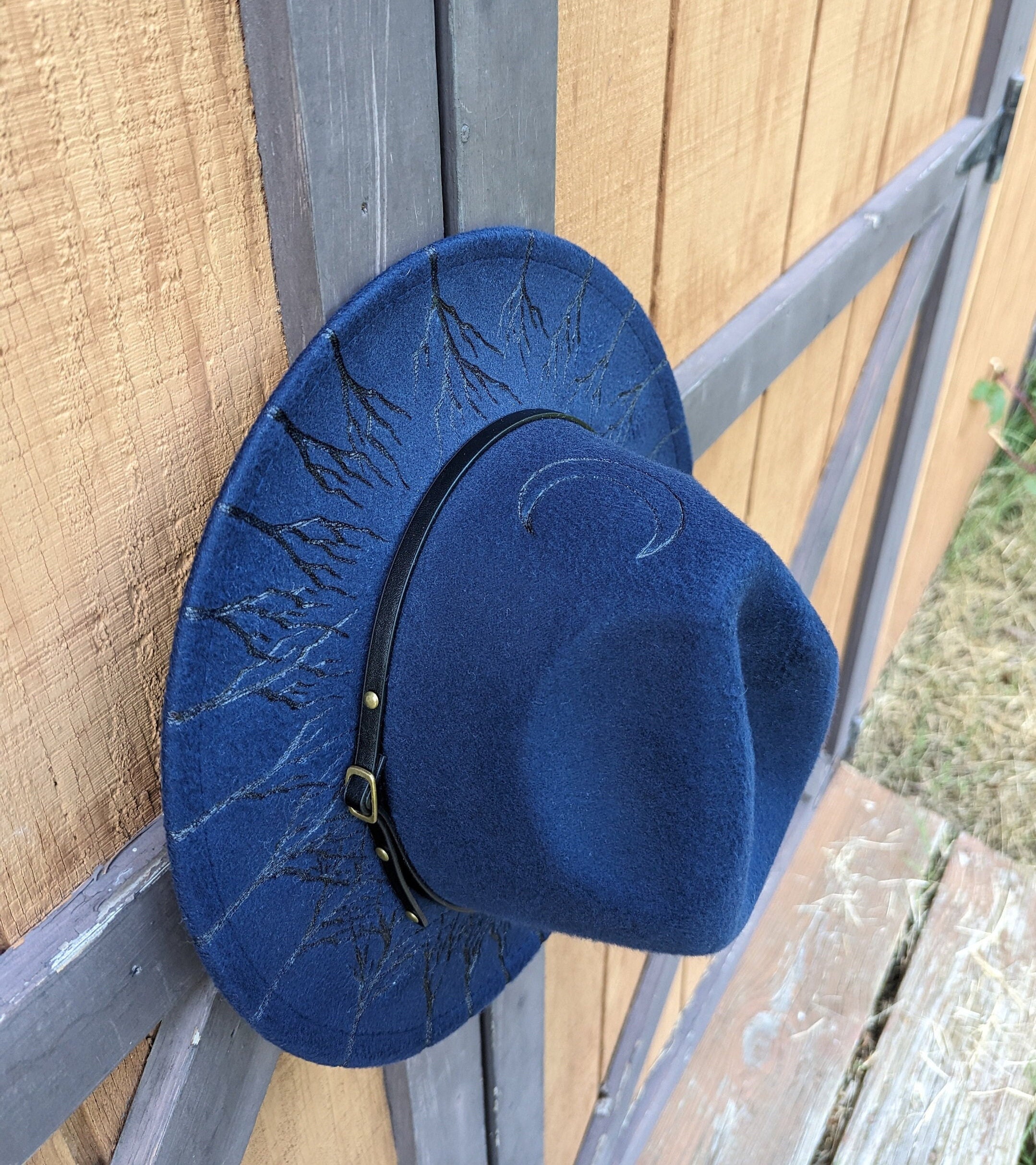Wood Burned Hat, Crescent Moon Hat, Burnt Fedora Hat, Small Brim Hat ...